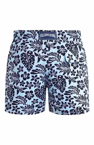 Vilebrequin Jungle Leaves Stretch Short Swim Shorts - Pacific