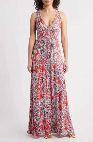 Loveappella Sleeveless Jersey Maxi Dress - Orange