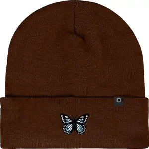 DALIX Dalix Butterfly Embroidered Beanie Brown