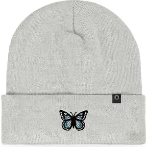 DALIX Dalix Butterfly Embroidered Beanie Light Gray