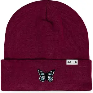 DALIX Dalix Butterfly Embroidered Beanie Maroon