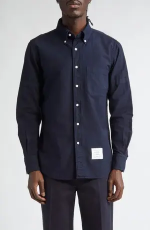 Thom Browne Armband Straight Fit Cotton Poplin Button-down Shirt - Navy