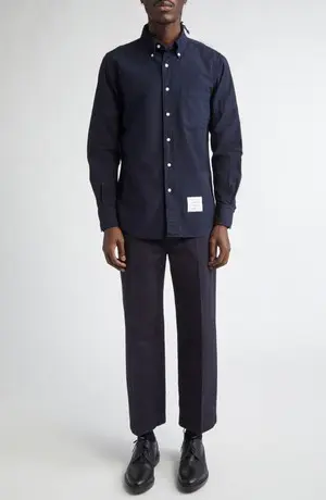 Thom Browne Armband Straight Fit Cotton Poplin Button-down Shirt - Navy