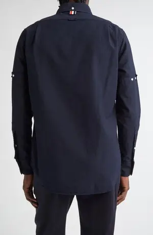 Thom Browne Armband Straight Fit Cotton Poplin Button-down Shirt - Navy
