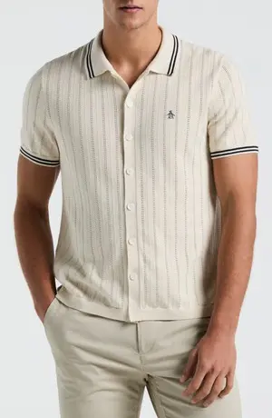 ORIGINAL PENGUIN Drop Needle Polo Cardigan - Birch
