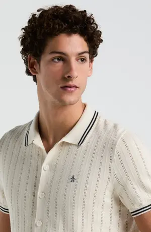ORIGINAL PENGUIN Drop Needle Polo Cardigan - Birch