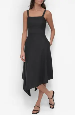 Dkny Paneled Linen Blend Midi Dress - Black