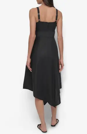 Dkny Paneled Linen Blend Midi Dress - Black