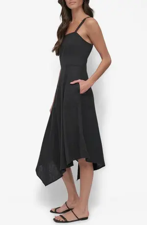 Dkny Paneled Linen Blend Midi Dress - Black