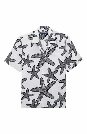 Vilebrequin Starlettes Linen Bowling Shirt - Blanc