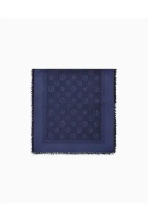 Giorgio Armani Monogram Jacquard Virgin-wool And Silk Stole - Blue