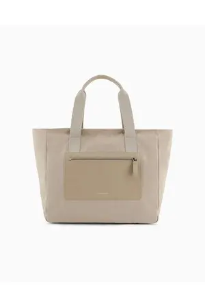 Giorgio Armani Shopper Bag In Nylon And Leather - Beige