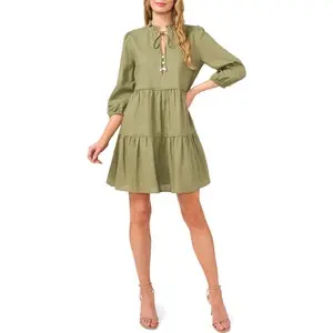 CECE DUPRAZ Long Sleeve Tiered Dress - Olive Sky