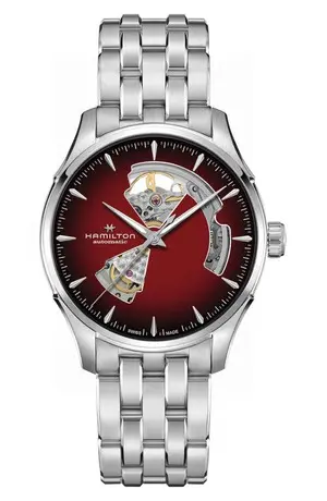 Hamilton Jazzmaster Open Heart Automatic Bracelet Watch - Silver/ Red
