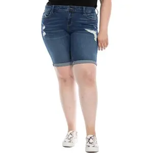 SLINK JEANS Distressed Bermuda Denim Shorts - Teresa
