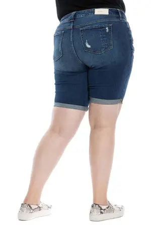 SLINK JEANS Distressed Bermuda Denim Shorts