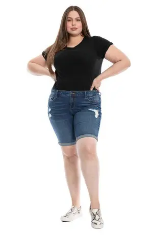 SLINK JEANS Distressed Bermuda Denim Shorts