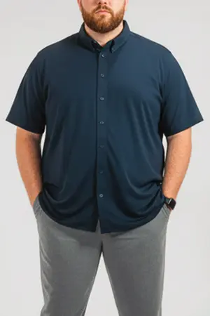 REGENT ROW Men’s Big And Tall Commuter Shirt, Short Sleeve Button Down, Tailored Fit, Spread Collar, Performance Fabric - Navy