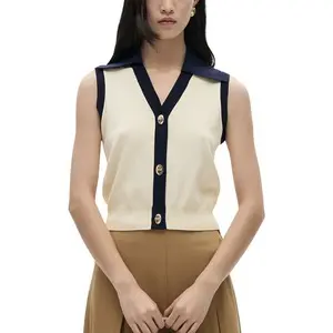 Mango Contrast Trim Sweater Vest - Ecru