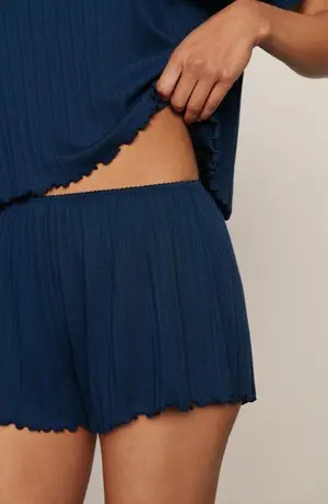 Eberjey Pointelle Rib Pajama Shorts - Navy