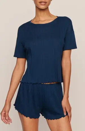 Eberjey Pointelle Rib Pajama Top - Navy