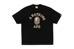 A BATHING APE Sta Houndstooth College Relaxed Fit Tee Shirt - Black