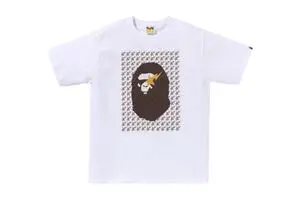 A BATHING APE Sta Houndstooth Ape Head Tee Shirt - White/brown