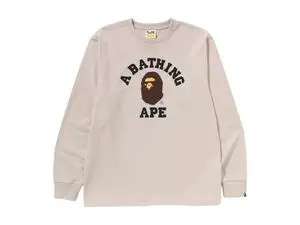 BAPE College Long Sleeve Tee Shirt (ss25) Beige