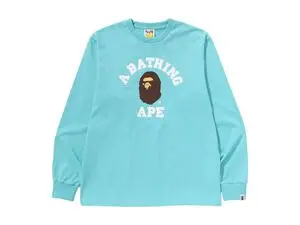 A BATHING APE College Long Sleeve Tee Shirt - Blue