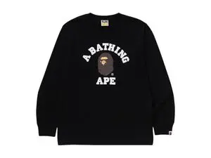 A BATHING APE College Long Sleeve Tee Shirt - Black