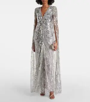 Jenny Packham Gold Rush Sequined Cocktail Dress - Silver