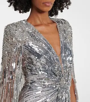 Jenny Packham Gold Rush Sequined Cocktail Dress - Silver