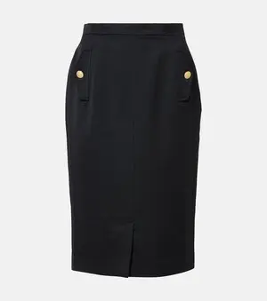 Alessandra Rich Virgin Wool Pencil Skirt - Black