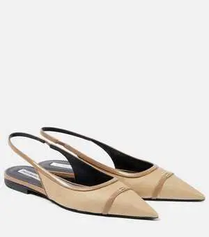 Victoria Beckham Leather-trimmed Raffia Slingback Flats