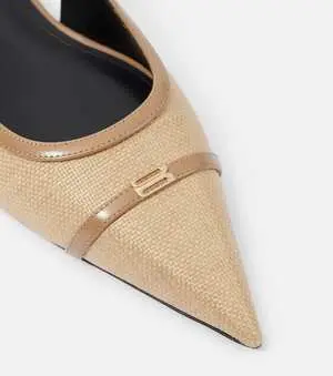 Victoria Beckham Leather-trimmed Raffia Slingback Flats