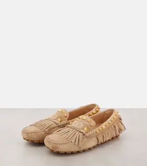 Valentino Garavani Vlogo Suede Driving Shoes - Beige