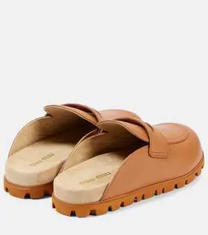 Miu Miu Logo Leather Mules - Brown