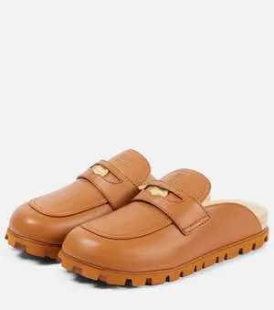 Miu Miu Logo Leather Mules - Brown