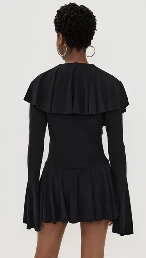 Norma Kamali Long Sleeve Ruffle Mini Dress - Black