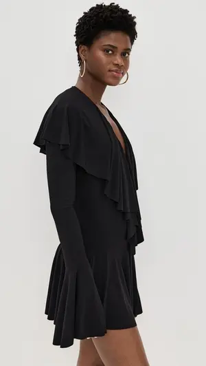 Norma Kamali Long Sleeve Ruffle Mini Dress - Black