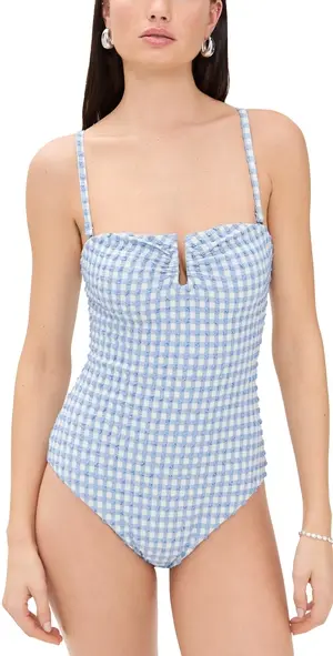 Simkhai Ottilie Strapless One-piece Swimsuit - Blue Hydrangea Gingham