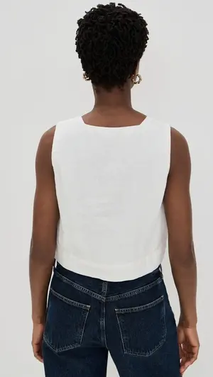 Rails Akira Linen Square Neck Sleeveless Top - White