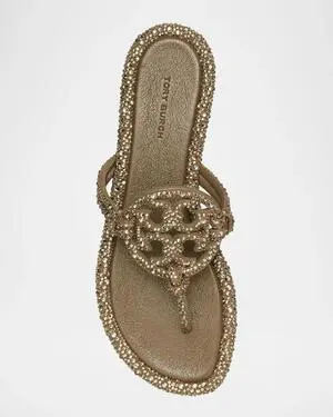 Tory Burch Miller Embellished Thong Sandals - Brown