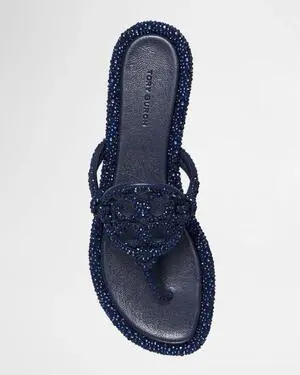 Tory Burch Miller Embellished Thong Sandals - Navy