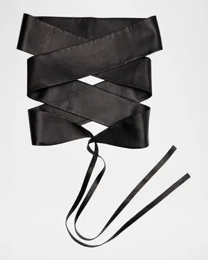 THE ROW THE ROW Wide Leather Wrap Belt Black