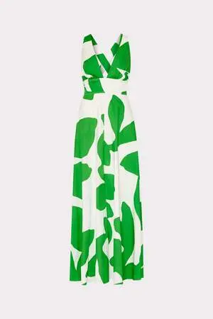 MILLY Catarina Grand Foliage Maxi Dress - Green/white