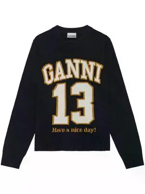 GANNI Logo-jacquard Sweater - Black