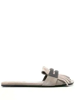 Brunello Cucinelli Monili Chain Slides - Grey