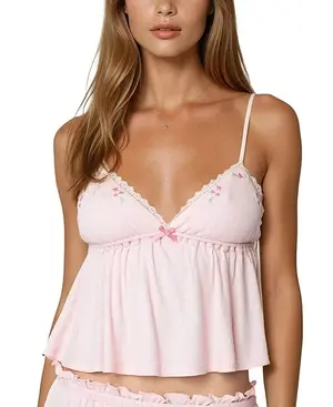 EDIKTED Dream Babydoll Waffle Tank Top - Pink