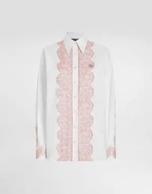 Dolce & Gabbana Oversize Cotton Poplin Shirt With Lace Appliqués